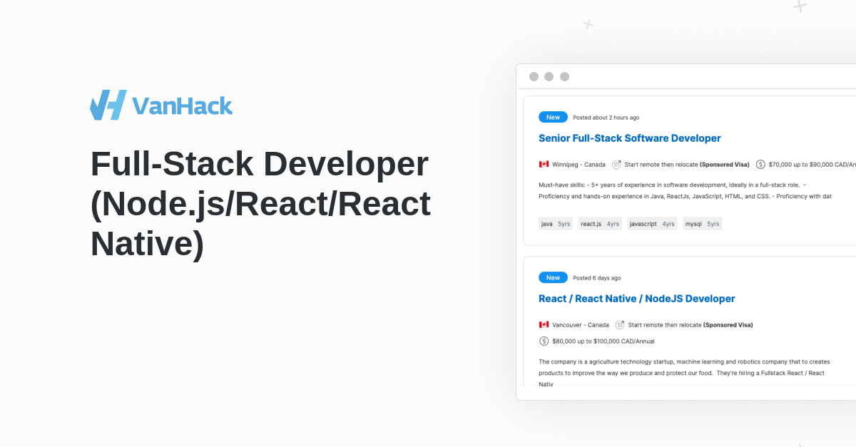 Full-Stack Developer (Node.js/React/React Native) - VanHack